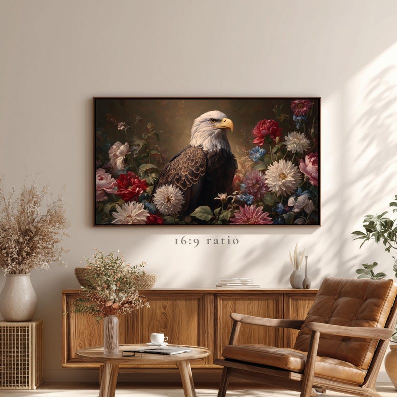 Eagle Floral Samsung Frame TV Art, Patriotic USA Digital Download (16:9 ...