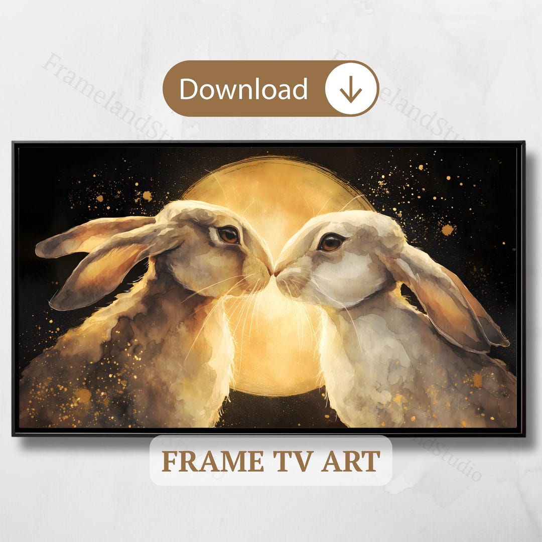Love Rabbits Couple TV Art, Two Rabbits Kissing in Warm Golden ...