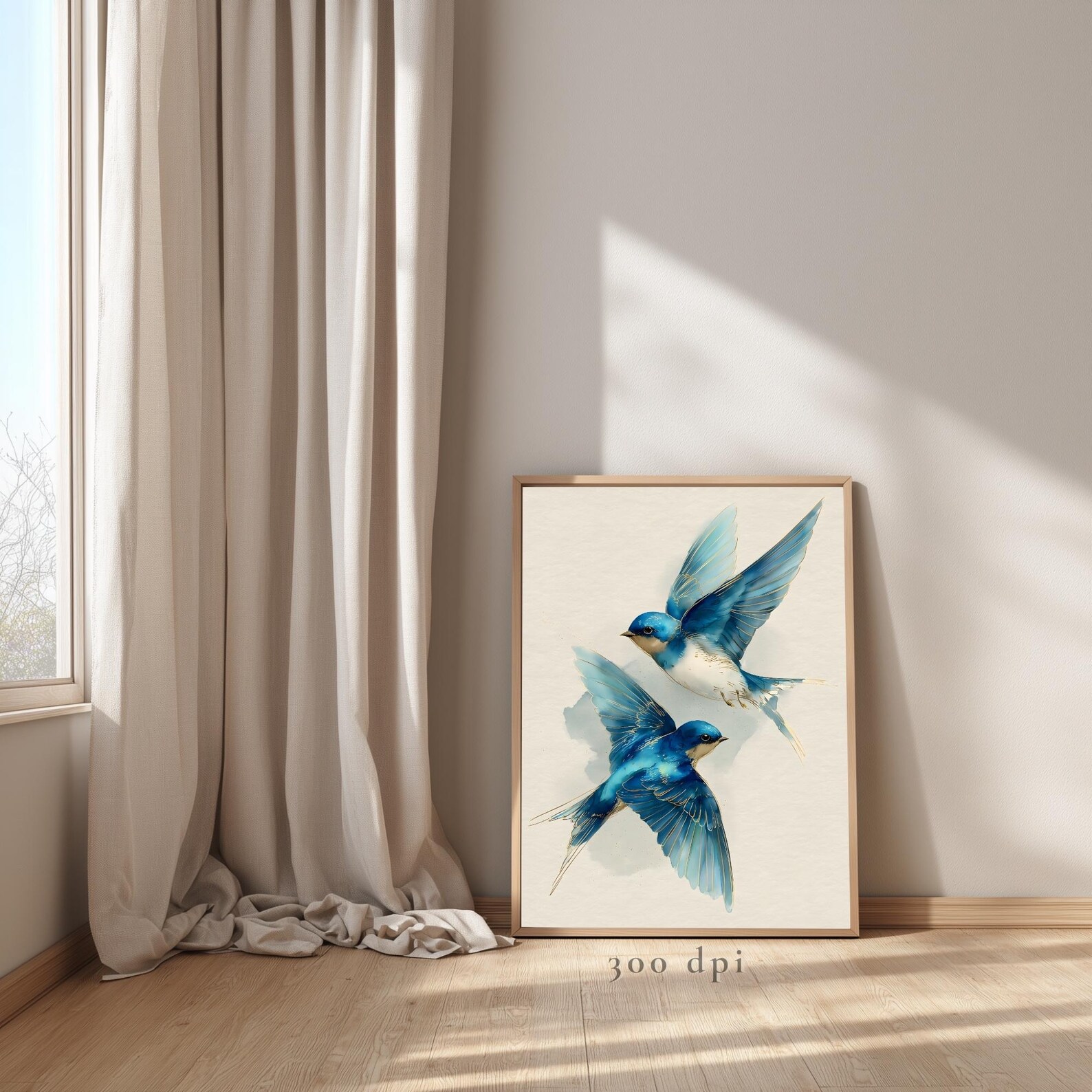 Blue Birds Wall Art, Elegant Bird Painting, Minimal Nature Artwork ...
