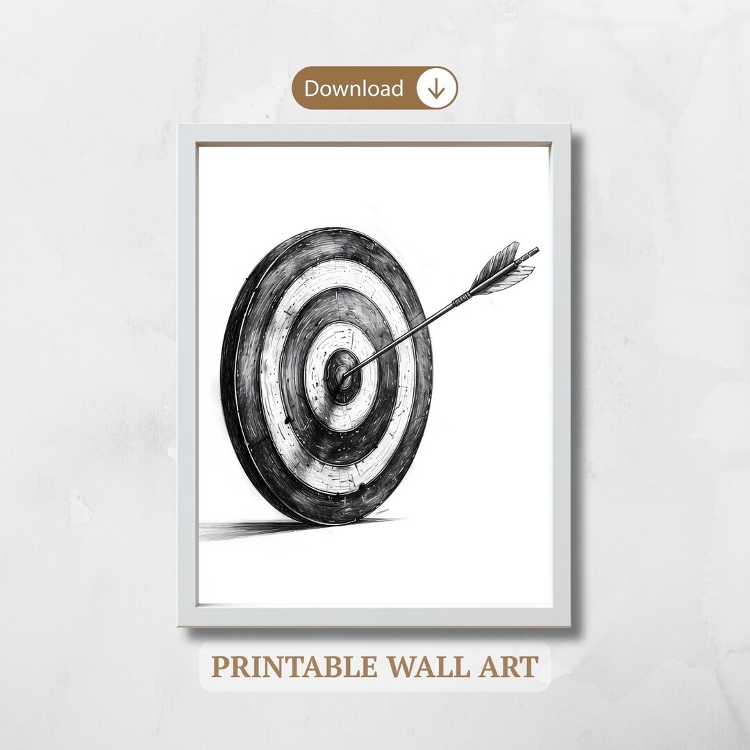 Bullseye Target Arrow Poster, Pencil Sketch Target Illustration, Black ...
