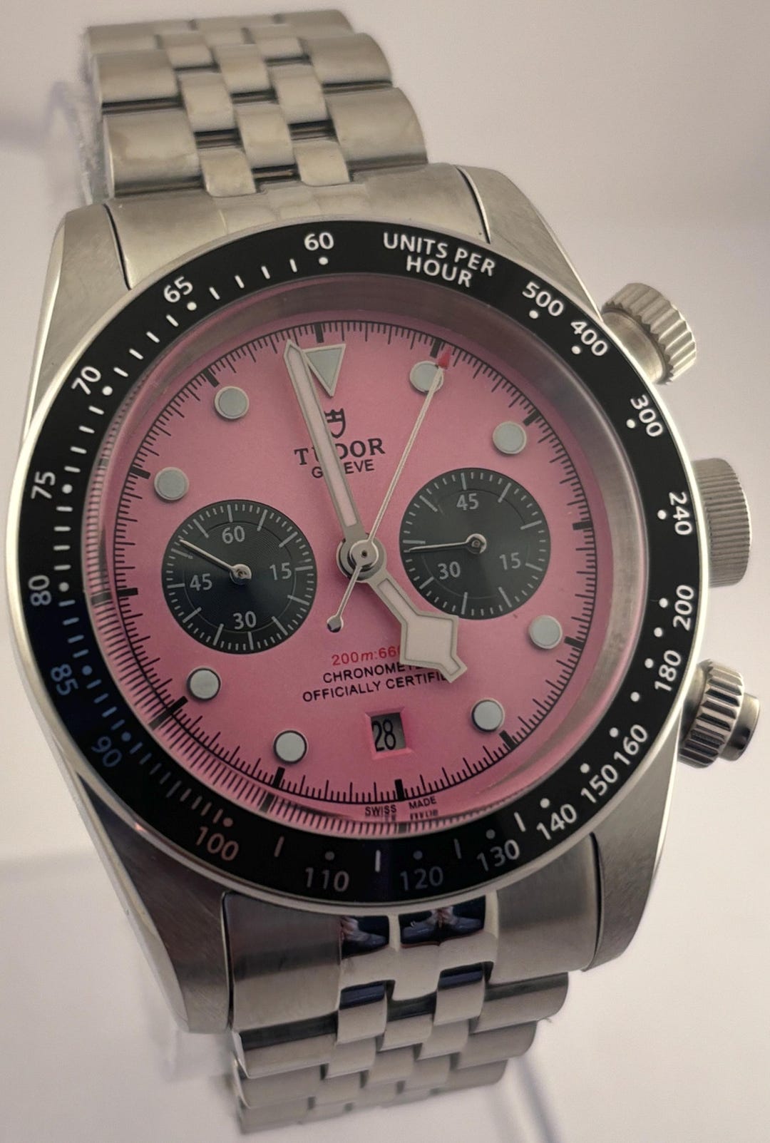 Vintage Tudor Automatic Chronograph Pink Dial Date Wrist Watch for Men ...