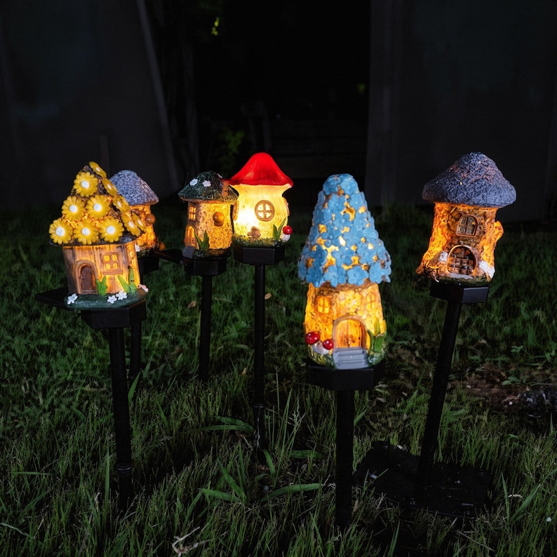 Solar Mushroom House Garden Light | Outdoor LED Stake Lamp - Etsy