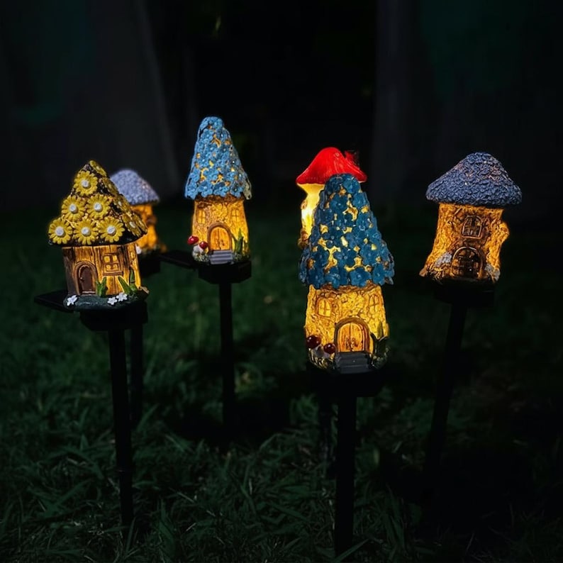 Solar Mushroom House Garden Light | Outdoor LED Stake Lamp - Etsy