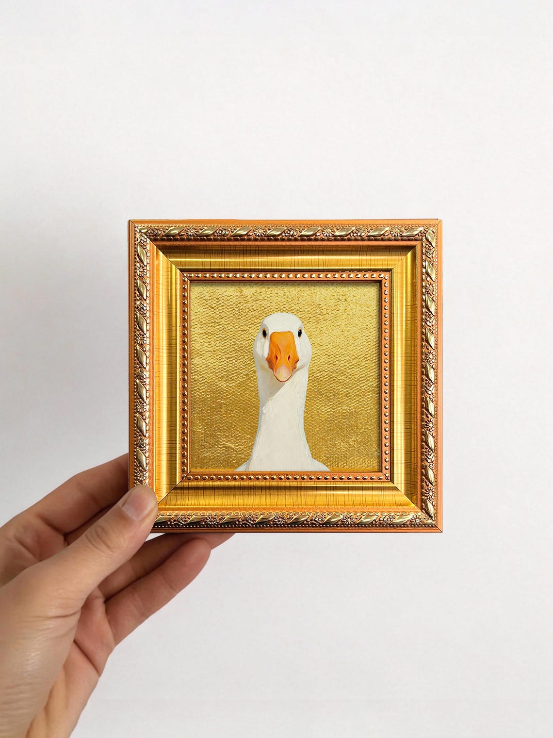 Hand-painted Goose Oil Painting, Gold Foil, Framed Canvas Art (4x4) - Etsy