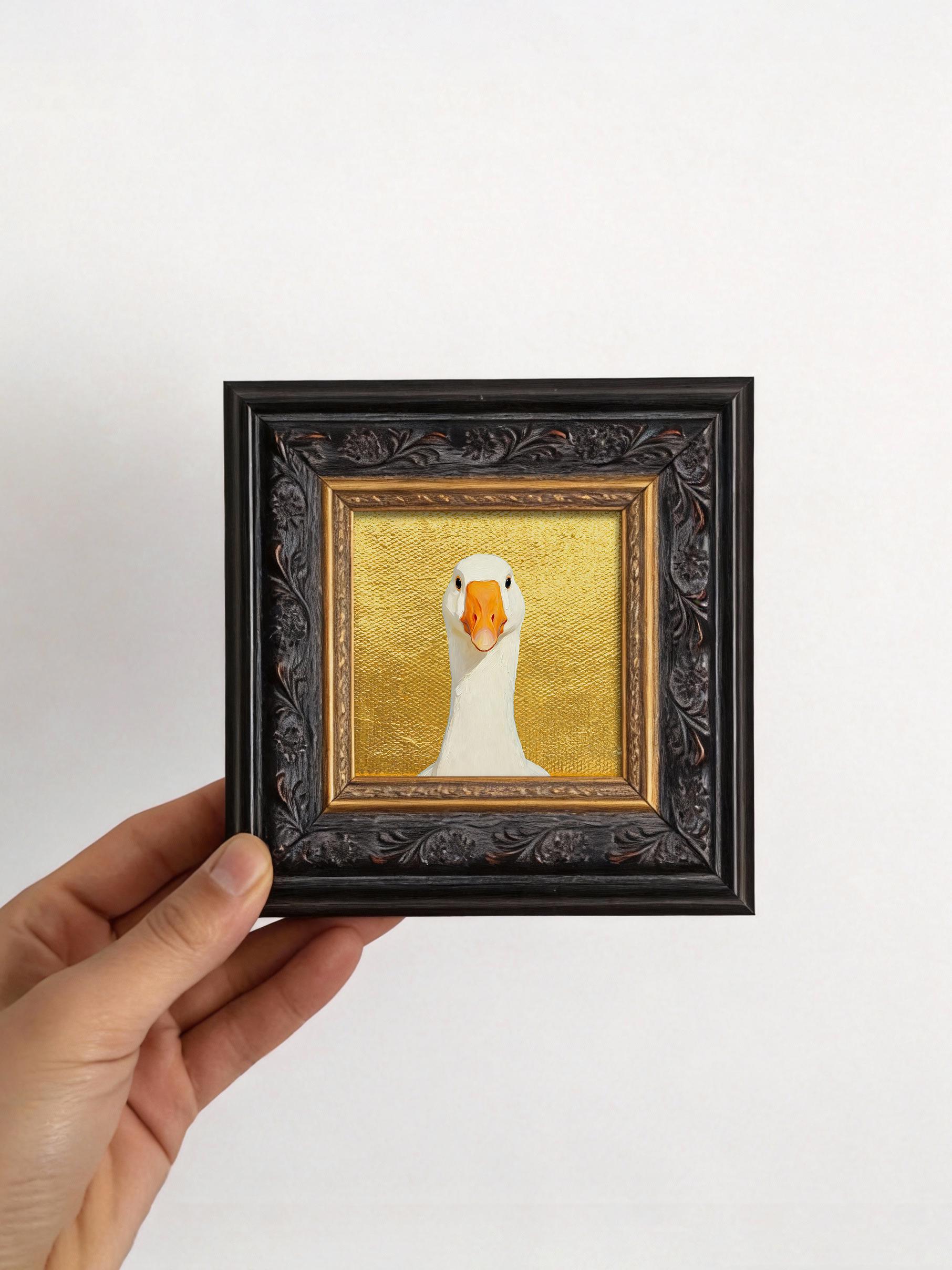 Goose Gold Leaf Original Mini Oil Painting, Tiny Framed Cottage Bird ...