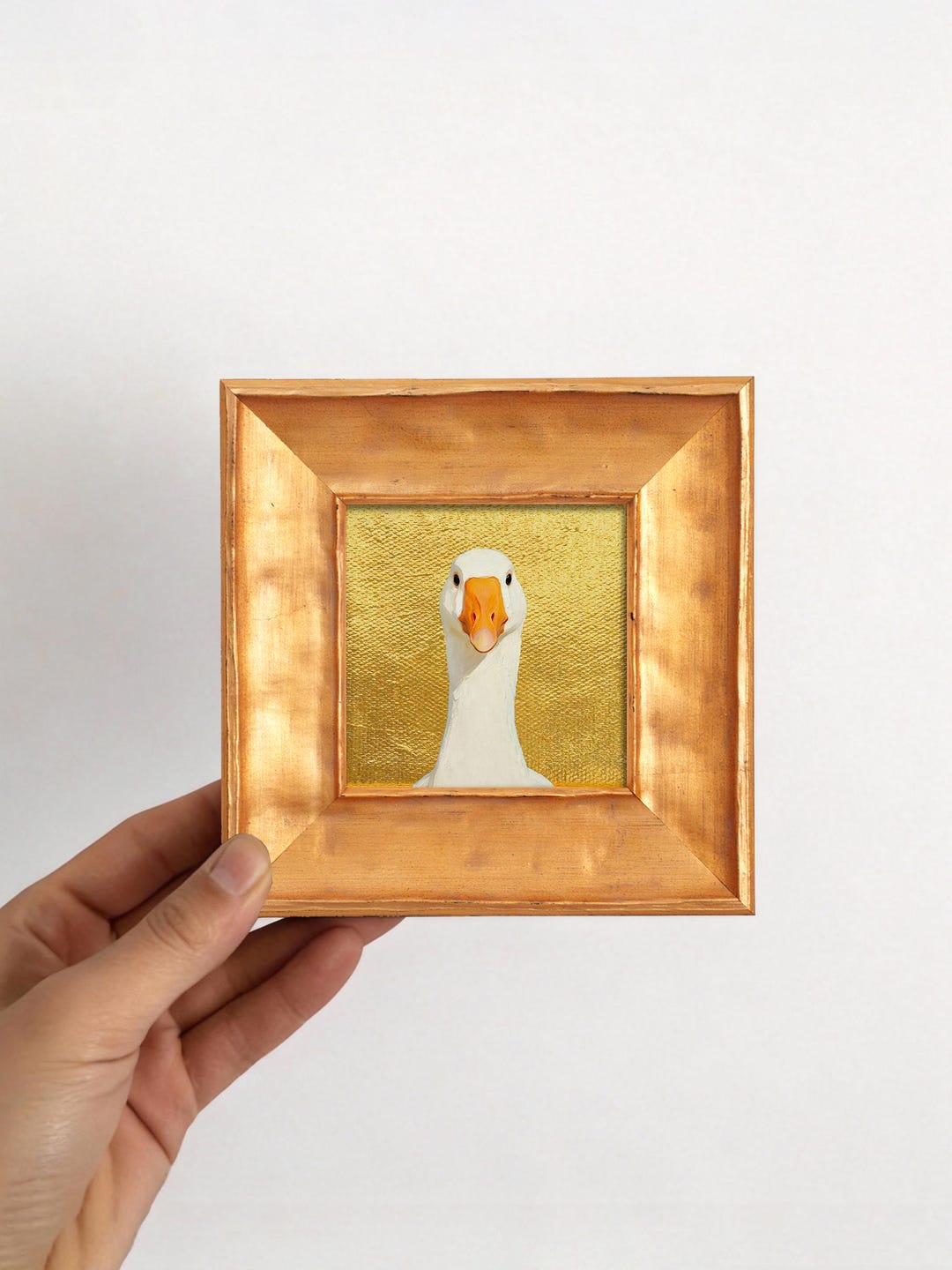 Hand-painted Goose Oil Painting, Gold Foil, Framed Canvas Art (4x4) - Etsy