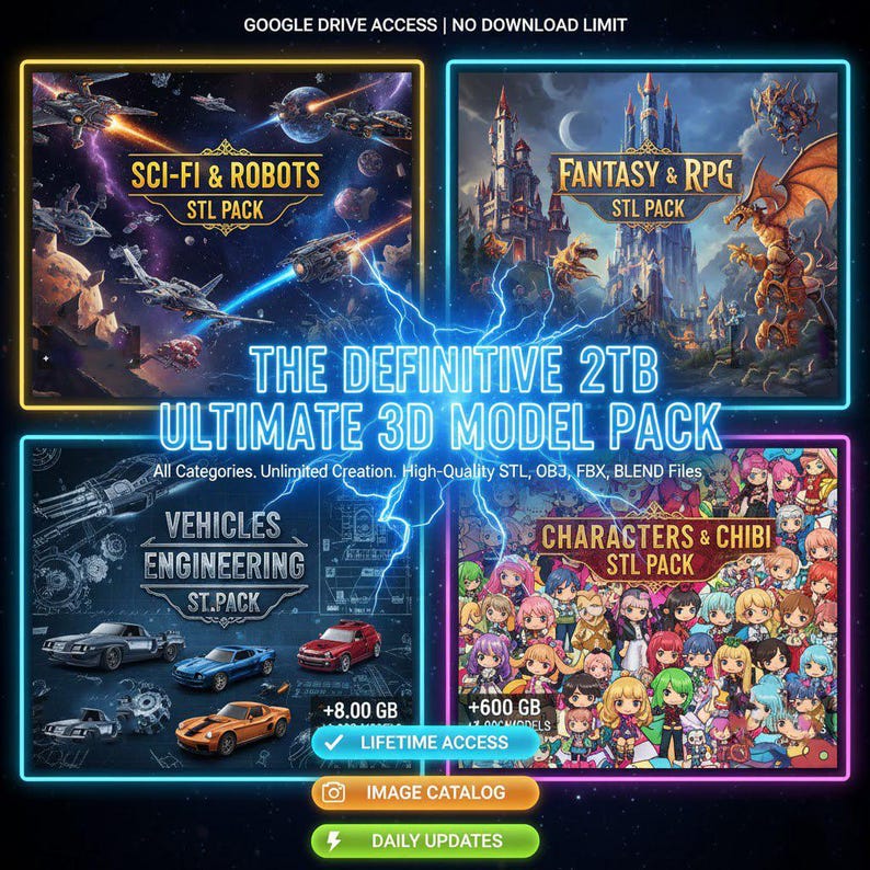 2TB STL Pack Lifetime Access 3D Models Digital 3D Print Files - Etsy