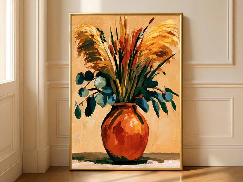 Terracotta Vase Poster Pampas Grass Wall Art Boho Botanical Decor Print ...