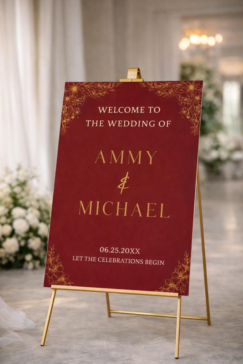 Burgundy Welcome Sign Editable in Canva – Classic Minimal Printable ...