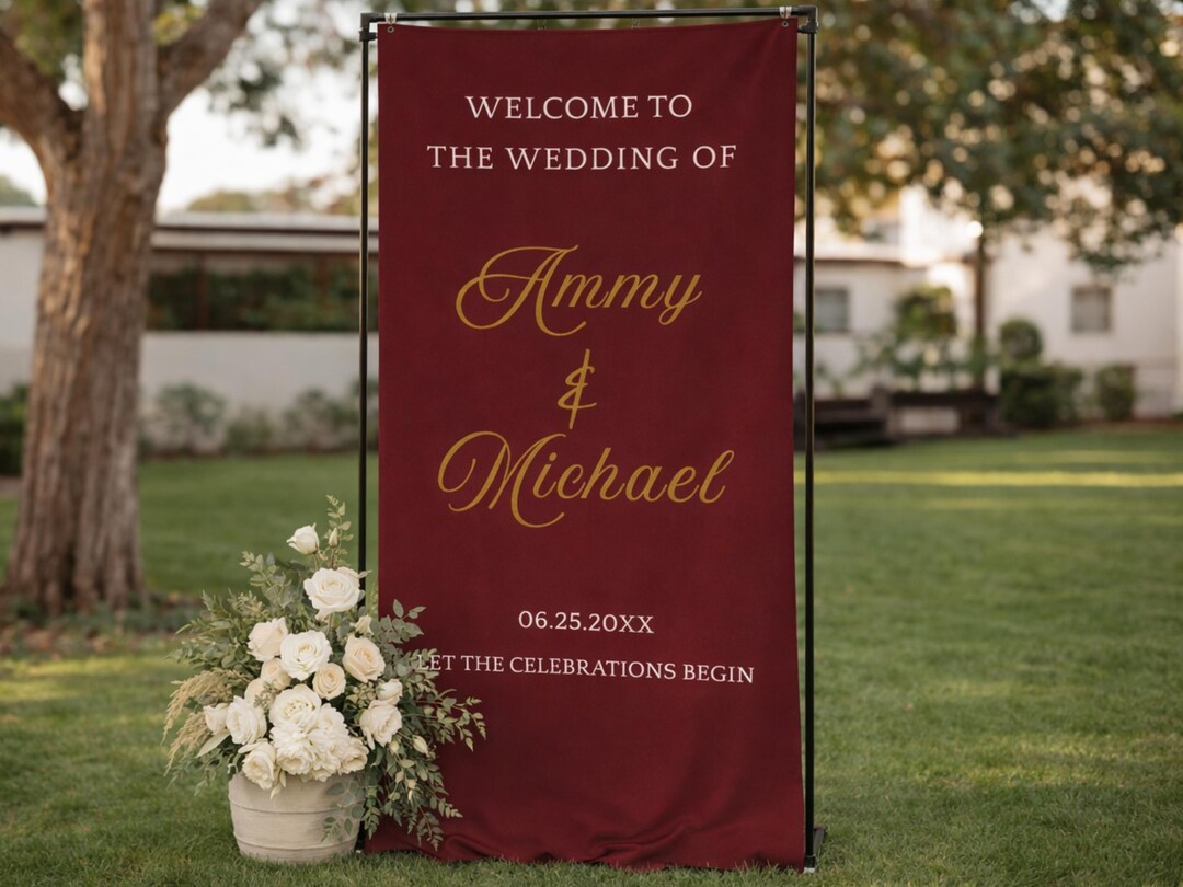 Burgundy Welcome Sign Editable in Canva – Classic Minimal Printable ...