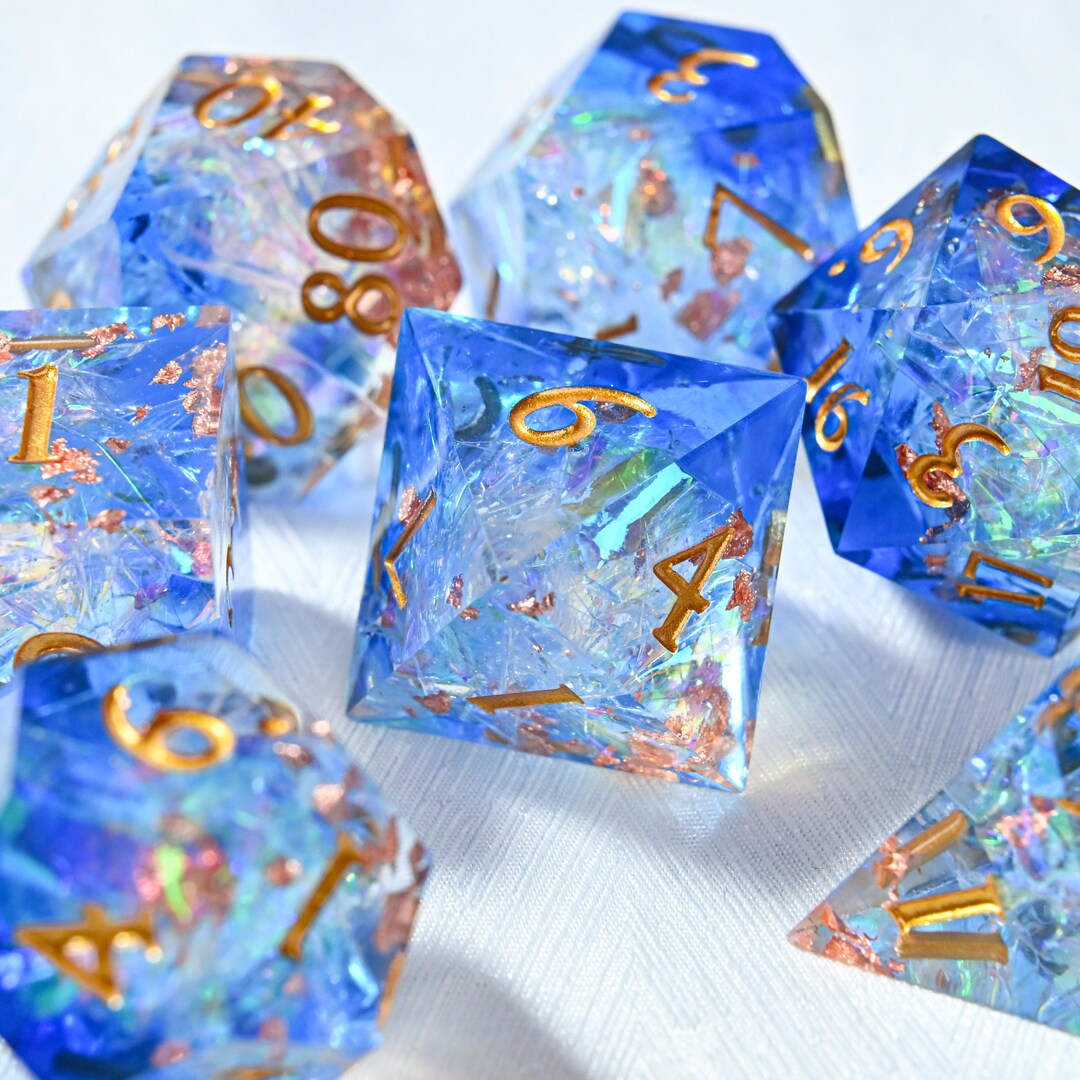 Handmade Icy Blue Gradient Resin Sharp Edge Dnd Dice Set for Dnd,d&d ...