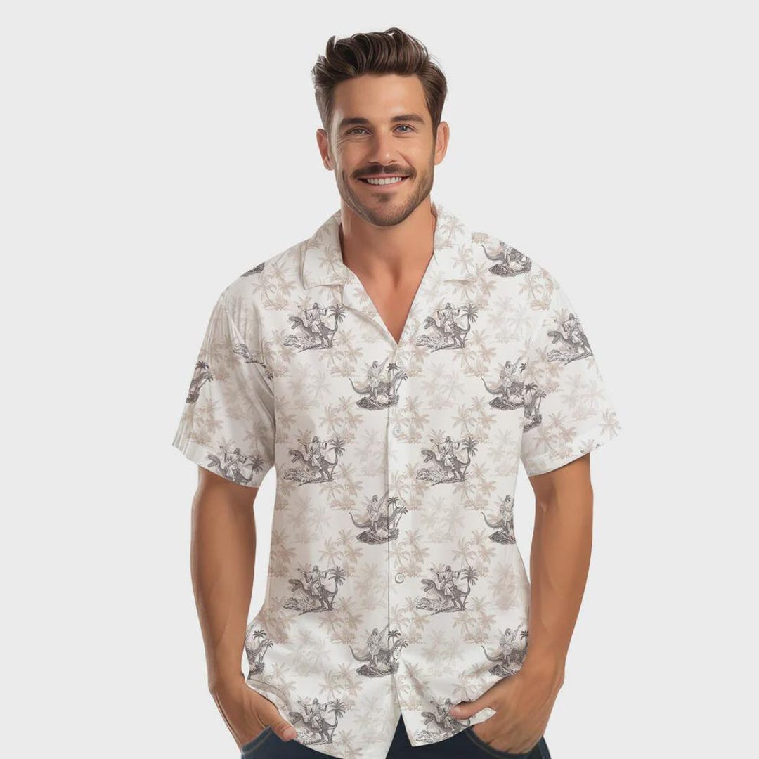 Jesus Riding Dinosaur Hawaiian Shirt, Funny Christian Aloha Shirt ...