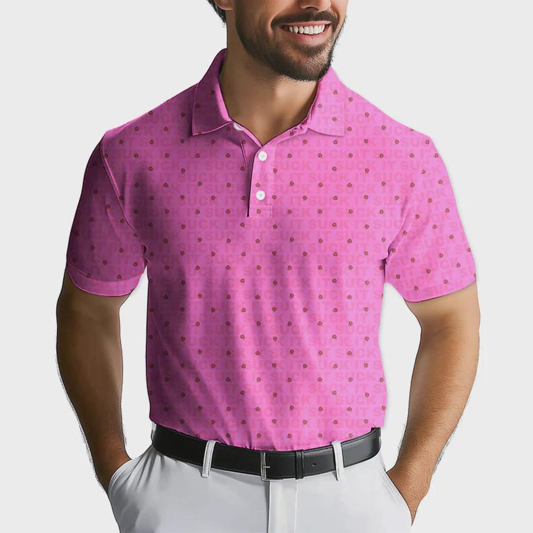 Playful Pink Attitude Polo Shirt for Men, Cheeky Graphic Polo, Bold ...