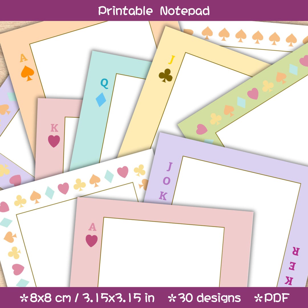 Printable Playing Cards Mini Notepad - Etsy