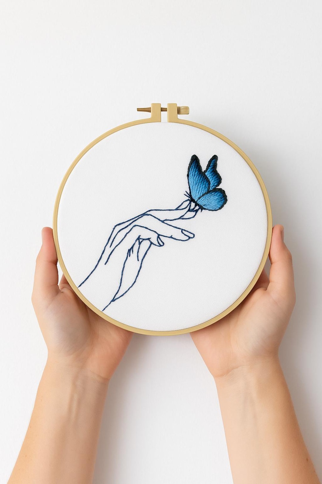 Modern Hand and Butterfly Embroidery Kit - Complete 20cm - Plastic Hoop ...