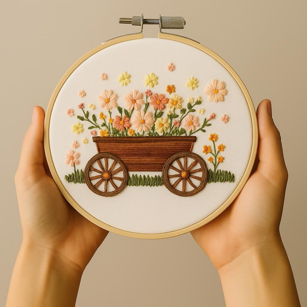 3D Flower Cart Embroidery Kit – 20cm Hoop Wall Decor - Etsy
