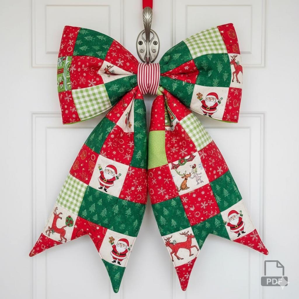 Patchwork Quilted Bow Sewing Pattern PDF • Large Bow Door Hanger ...