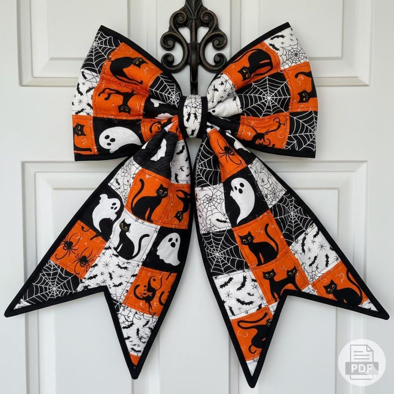 Patchwork Quilted Bow Sewing Pattern PDF • Large Bow Door Hanger ...