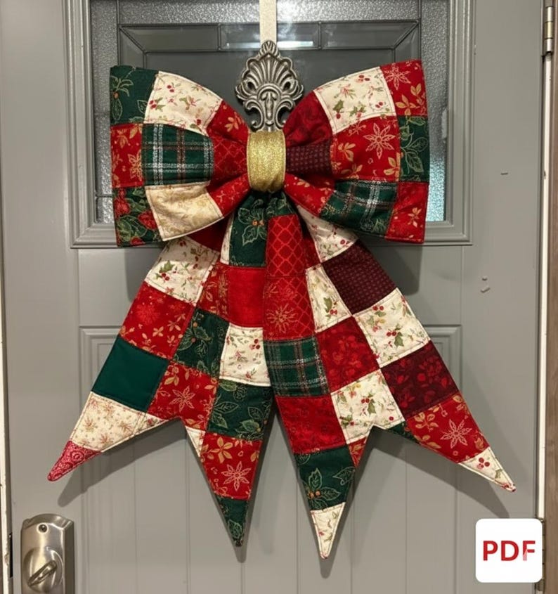 Giant Patchwork Bow Quilt Block Pattern: DIY Door Hanger & Wall Decor ...