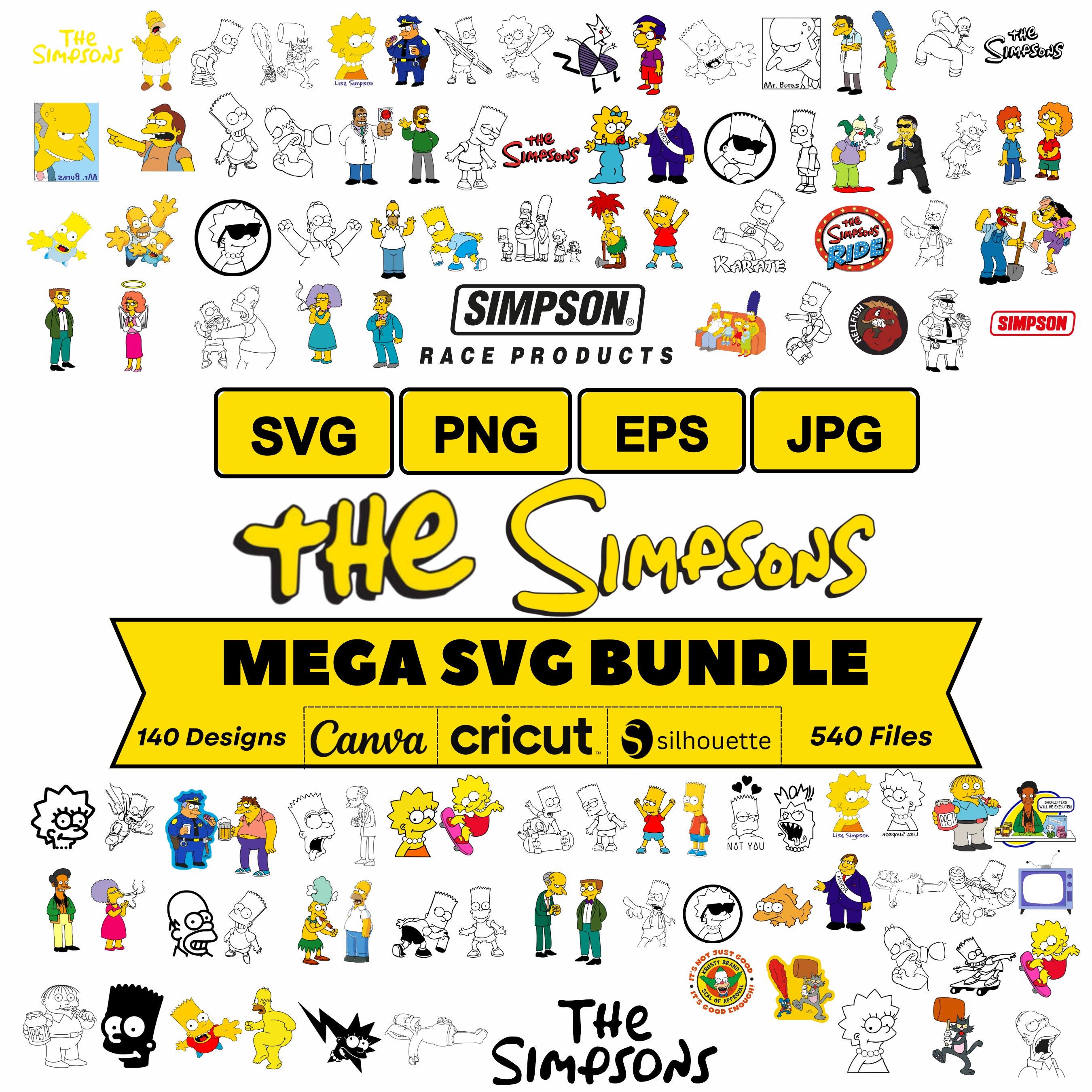 Simpsons SVG Bundle • 140 Cartoon Designs for Cricut & Sublimation - Etsy