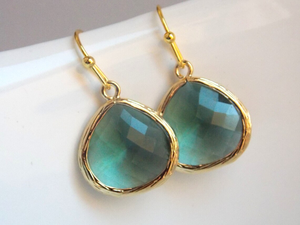 Teal Earrings, Gold Teal Earrings, Teal Jewelry, Teal Wedding, Drop ...