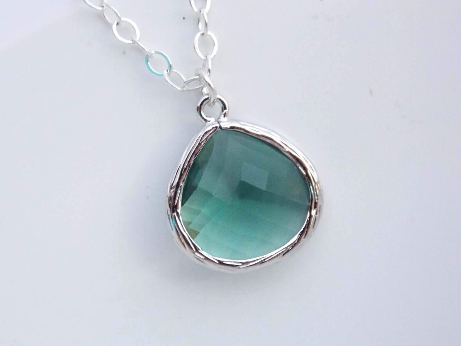 Teal Necklace, Silver Teal Pendant, Sterling Silver, Aqua, Green ...