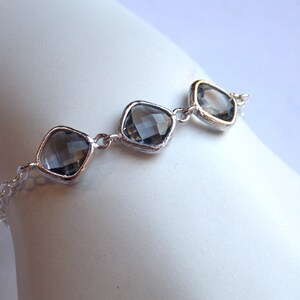 Gray Bracelet, Grey Bracelet, Charcoal, Glass Bracelet, Sterling Silver ...