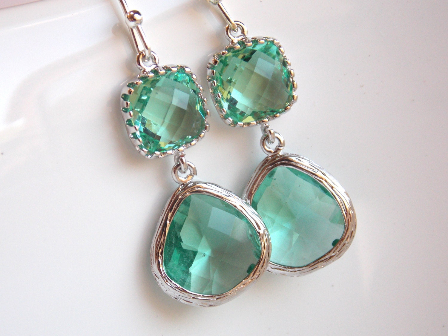 Aqua Earrings, Soft Green Earrings, Light Green Earrings, Silver ...