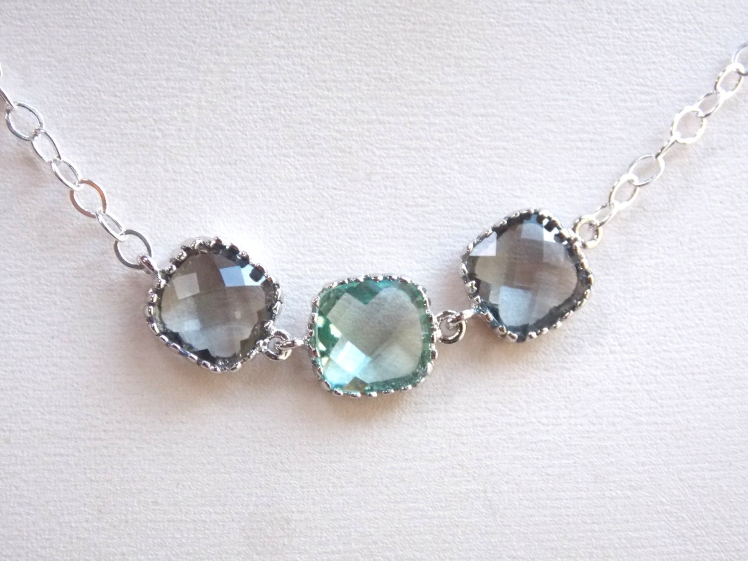 Gray Necklace, Aqua Necklace, Grey Necklace, Erinite, Mint, Sterling ...