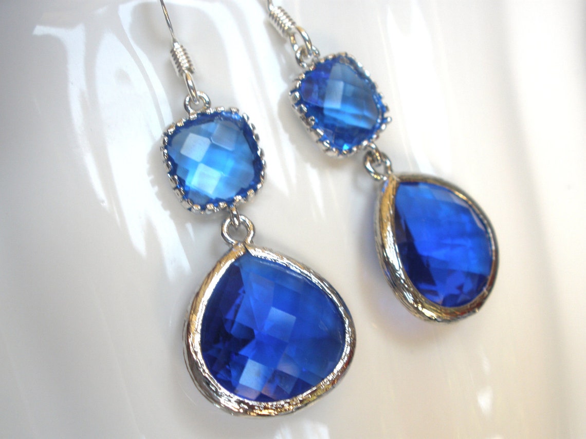 Blue Earrings Silver Blue Earrings Dark Blue Cobalt Blue - Etsy