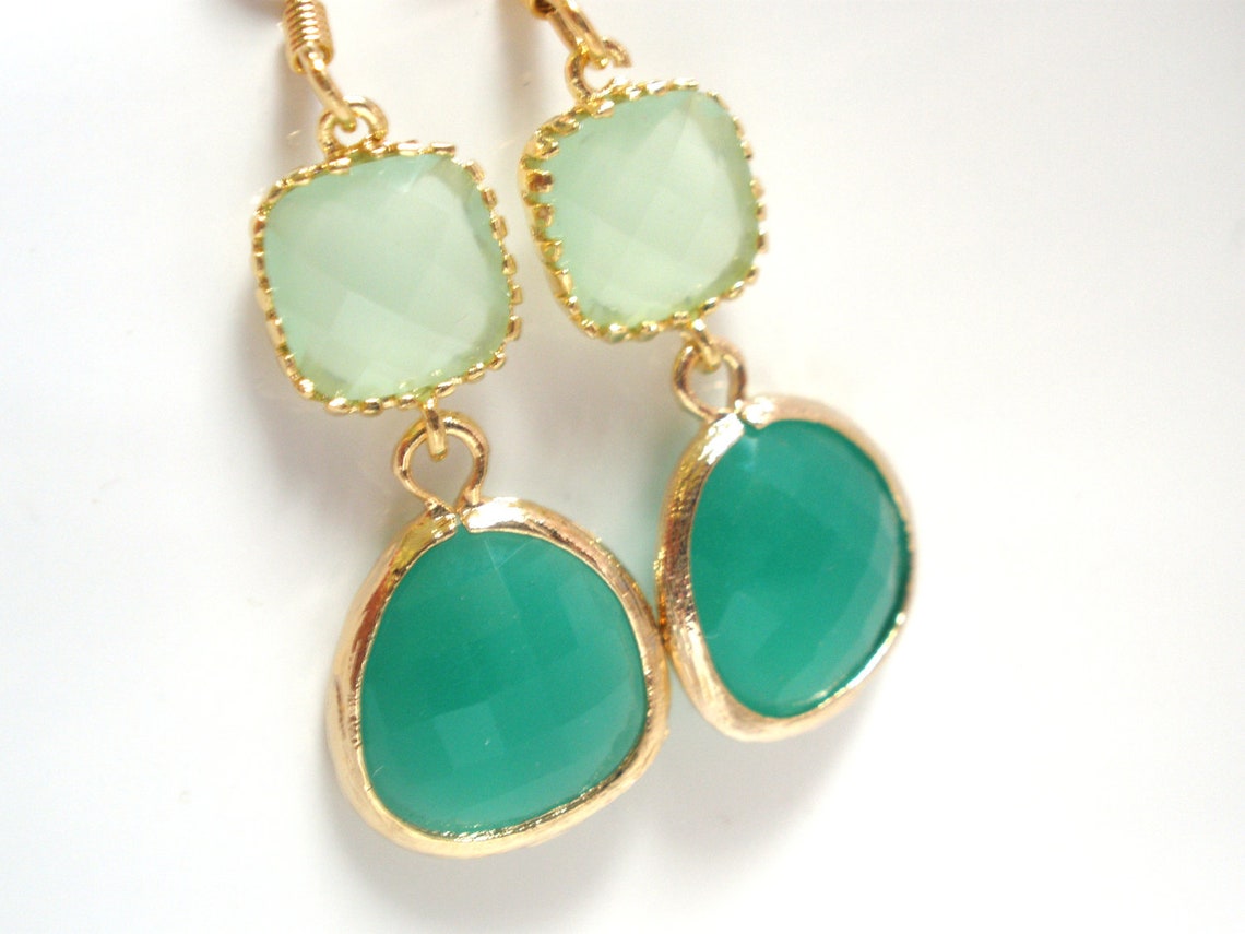 Green Earrings Gold Green Earrings Soft Mint Green Wedding | Etsy