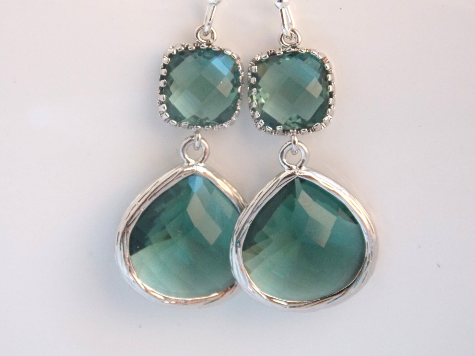 Teal Earrings, Silver Earrings, Teal Jewelry, Teal Wedding, Green ...