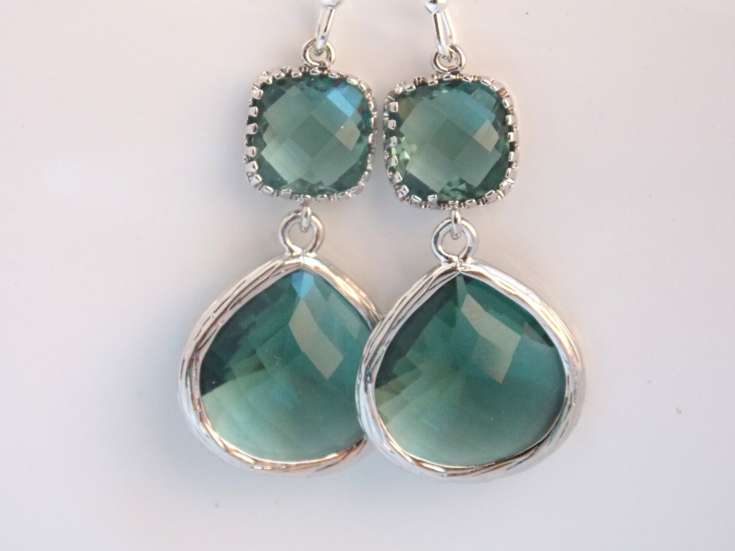 Teal Earrings, Silver Earrings, Teal Jewelry, Teal Wedding, Green ...