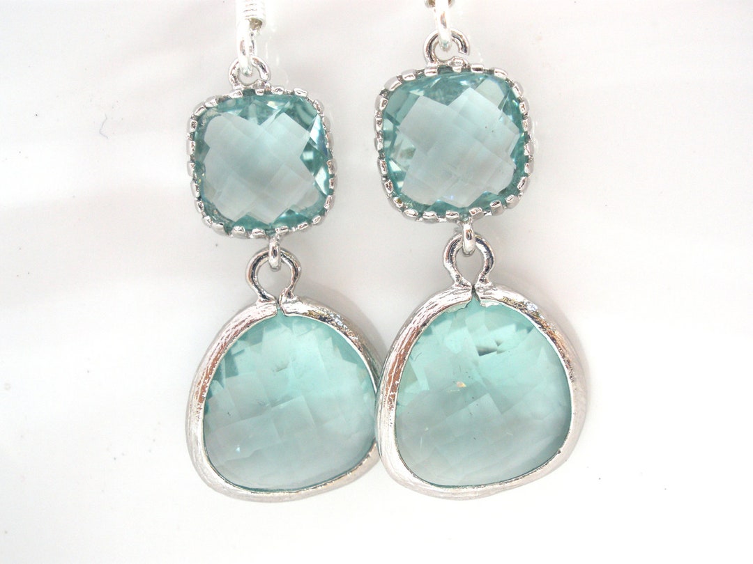 Aqua Earrings, Soft Green Earrings, Light Green Earrings, Silver ...