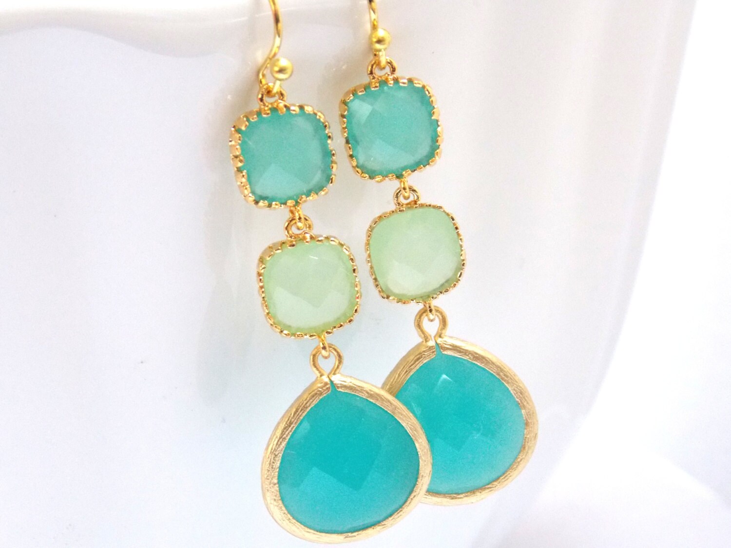 Mint Earrings, Green Earrings, Aqua Earrings, Turquoise, Ocean Blue ...