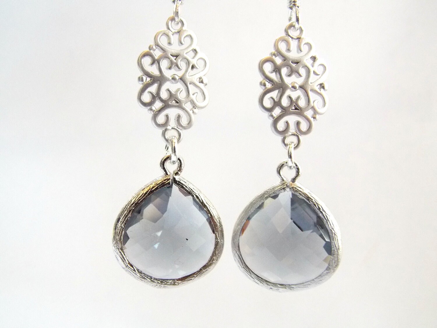 Gray Earrings, Glass Earrings, Grey Earrings, Silver Earrings, Charcoal ...