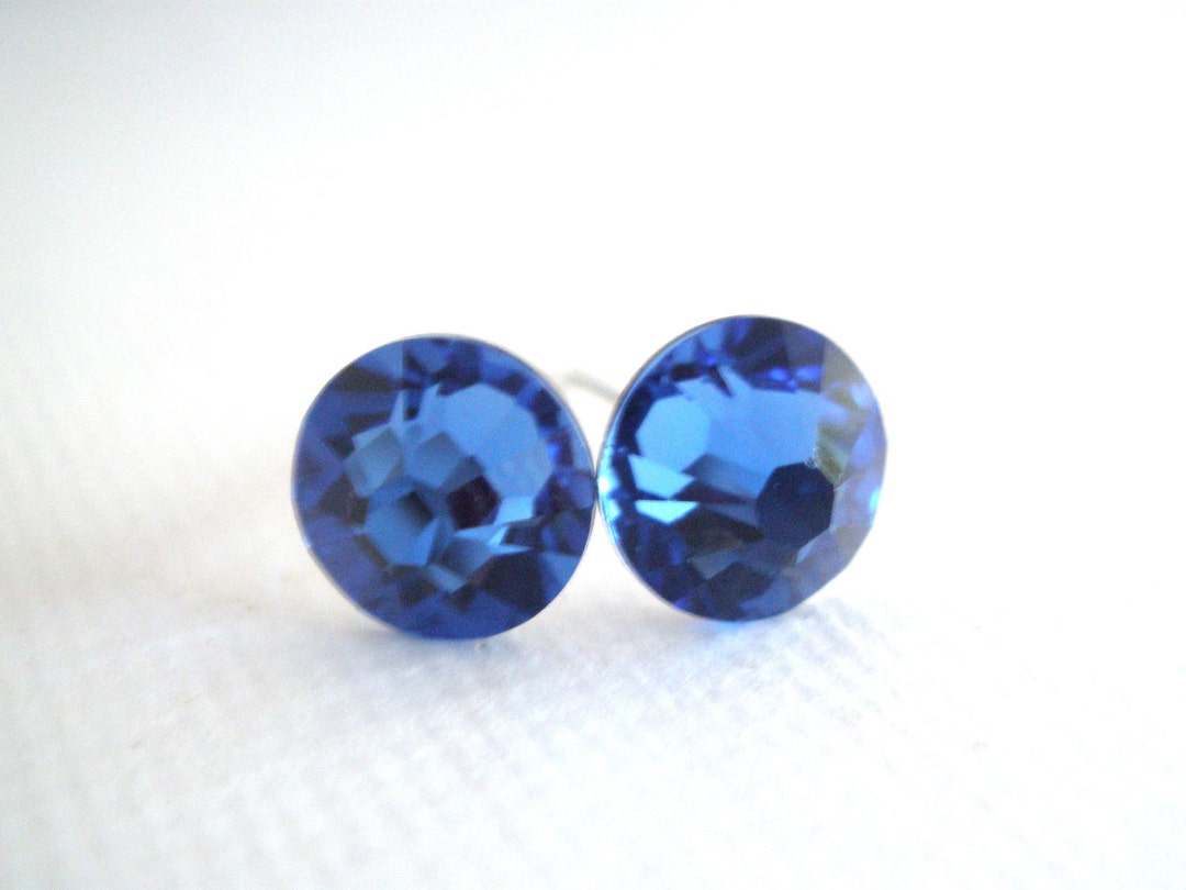 Swarovski Crystal Stud Earrings, Blue Earrings, Blue Studs, Deep Blue ...