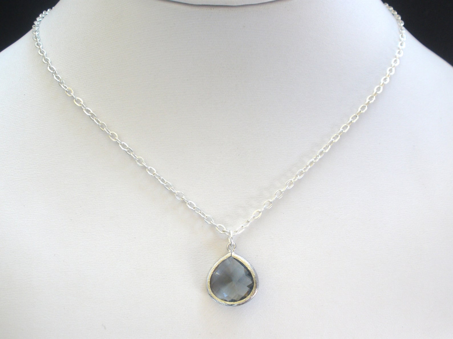 Gray Necklace Grey Necklace Charcoal Pendant Silver - Etsy