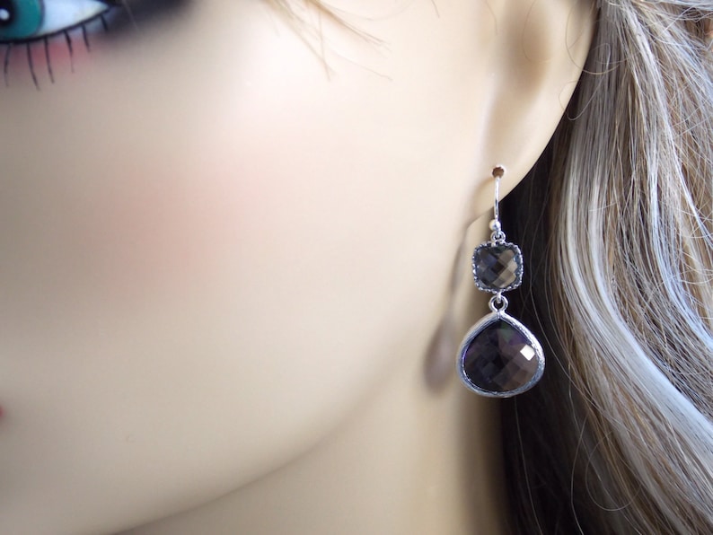 Purple Earrings Gray Earrings Grey Amethyst Glass Silver - Etsy