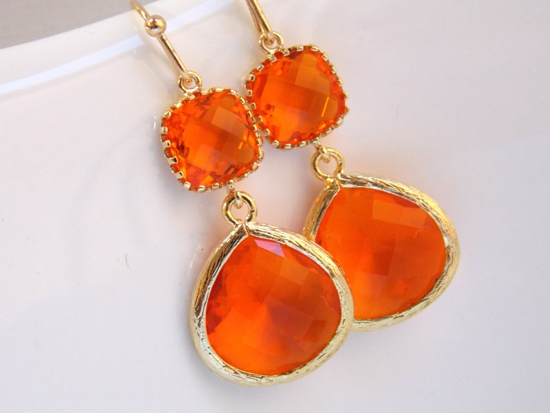 Orange Earrings, Glass Earrings, Tangerine, Gold Earrings, Carnelian ...