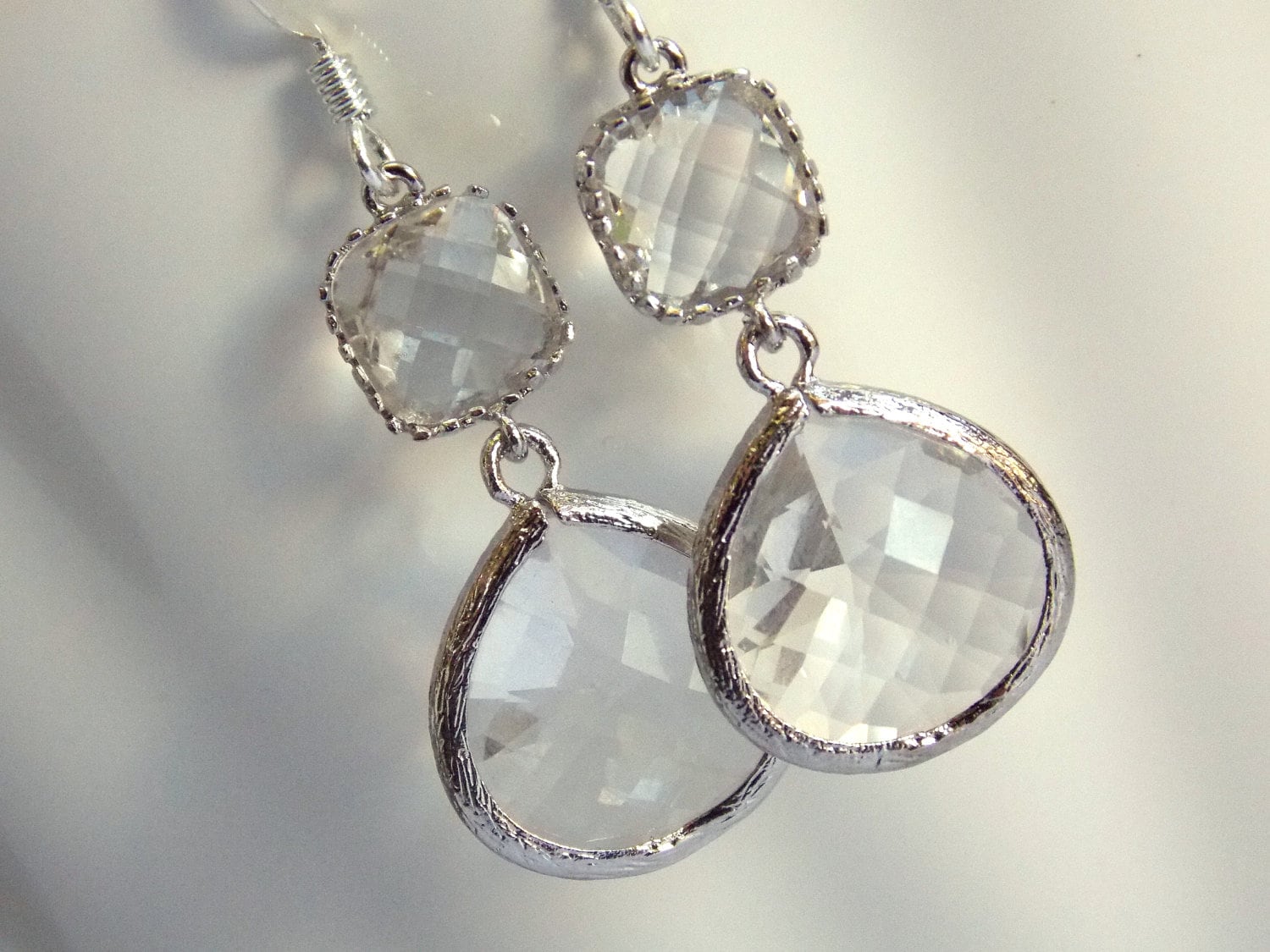 Glass Earrings, Crystal Earrings, Clear Earrings, Transparent, White ...
