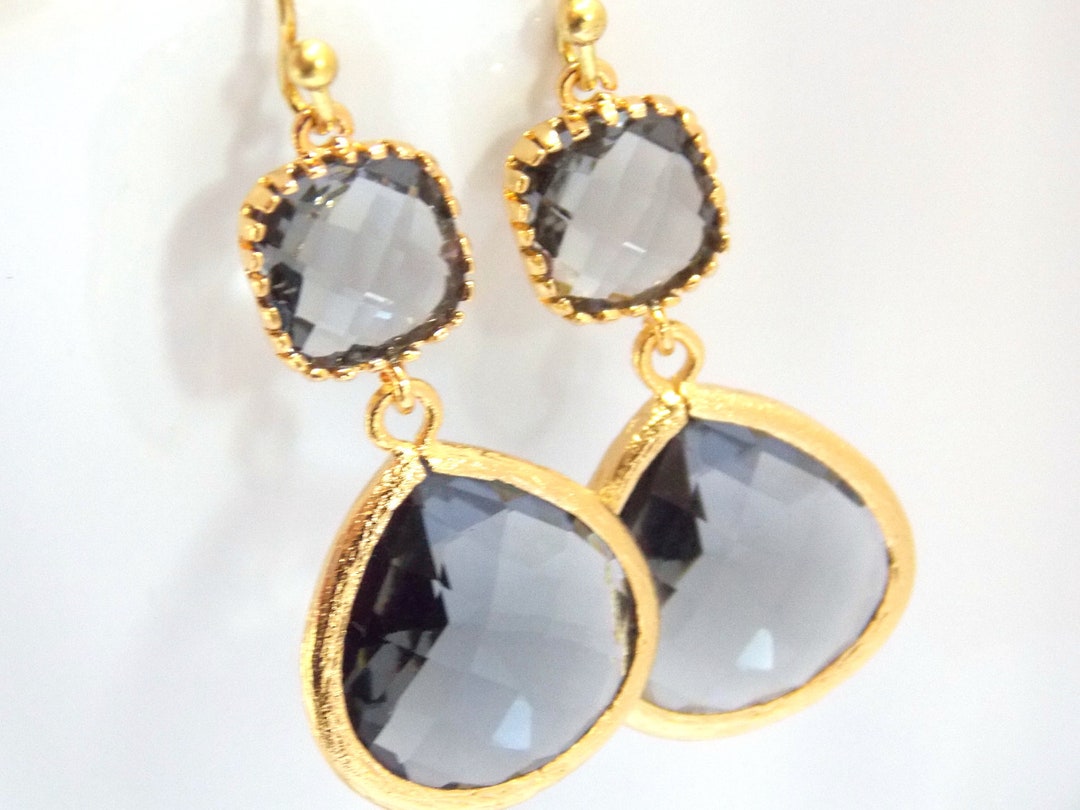 Gray Earrings, Grey Earrings, Gold Earrings, Charcoal Earrings, Wedding ...