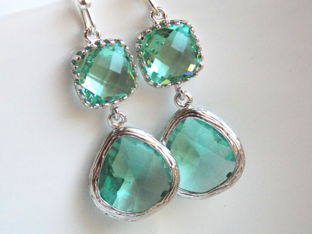 Aqua Earrings, Soft Green Earrings, Light Green Earrings, Silver ...