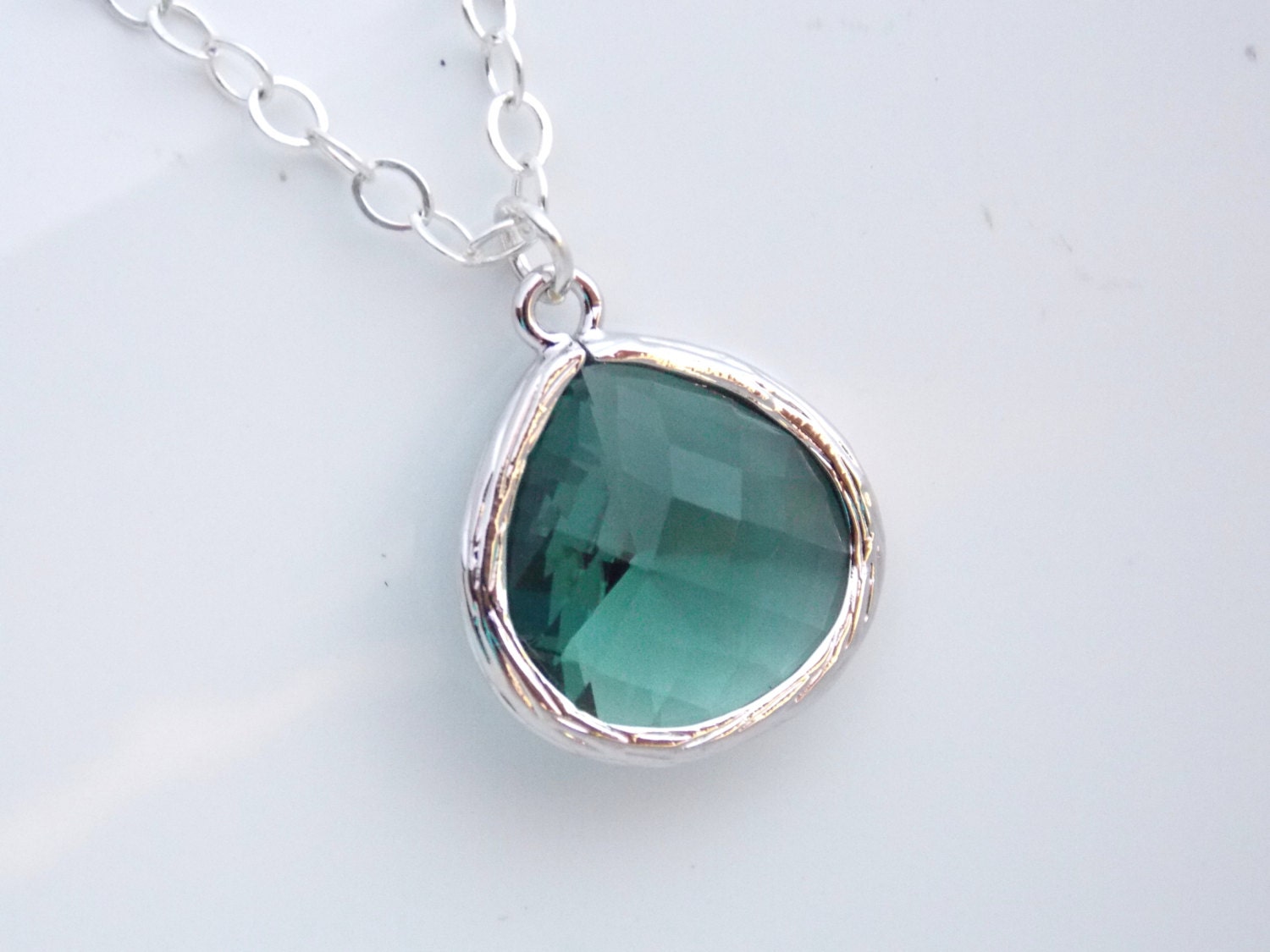 Teal Necklace, Silver Teal Pendant, Sterling Silver, Aqua, Green ...