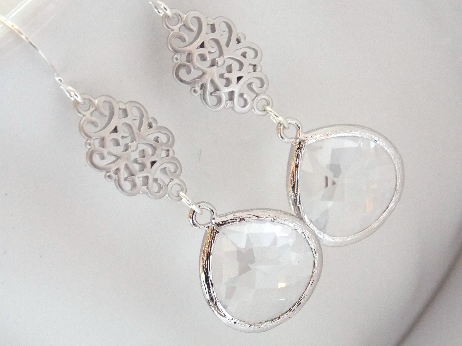 Clear Earrings Dangle Drop Glass Earrings Crystal Silver | Etsy