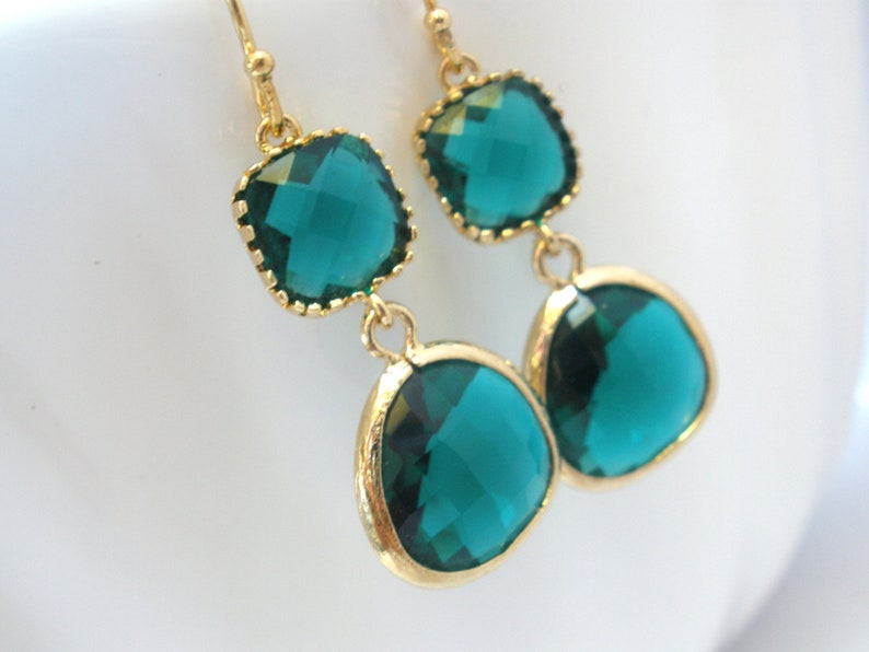 Green Earrings Gold Emerald Earrings Glass Earrings Gold | Etsy