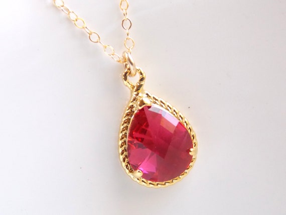 Fuchsia Necklace Fuschia Necklace Glass Gold Filled - Etsy