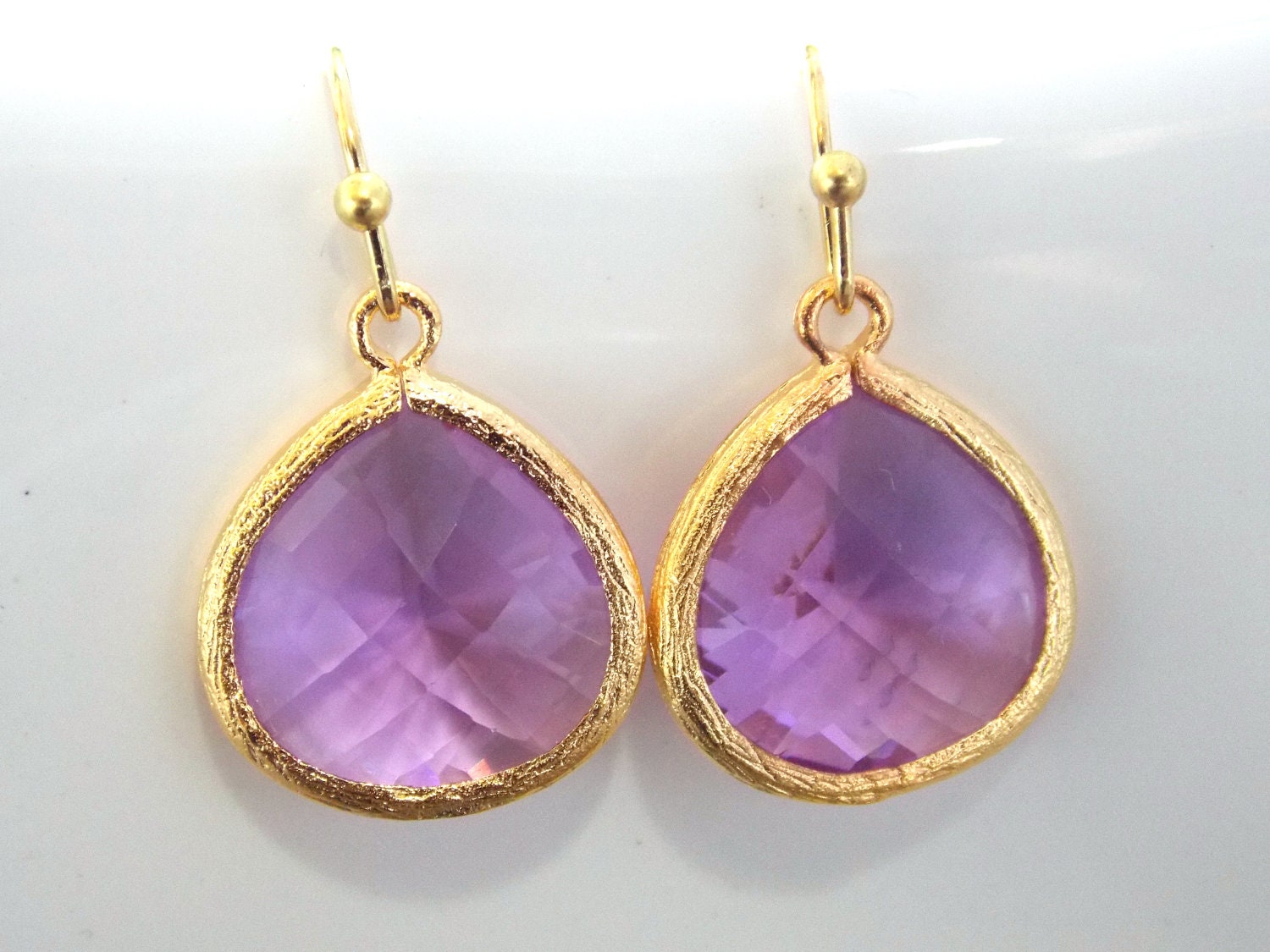 Lavender Earrings, Gold Earrings, Soft Purple, Violet, Glass, Weddings ...