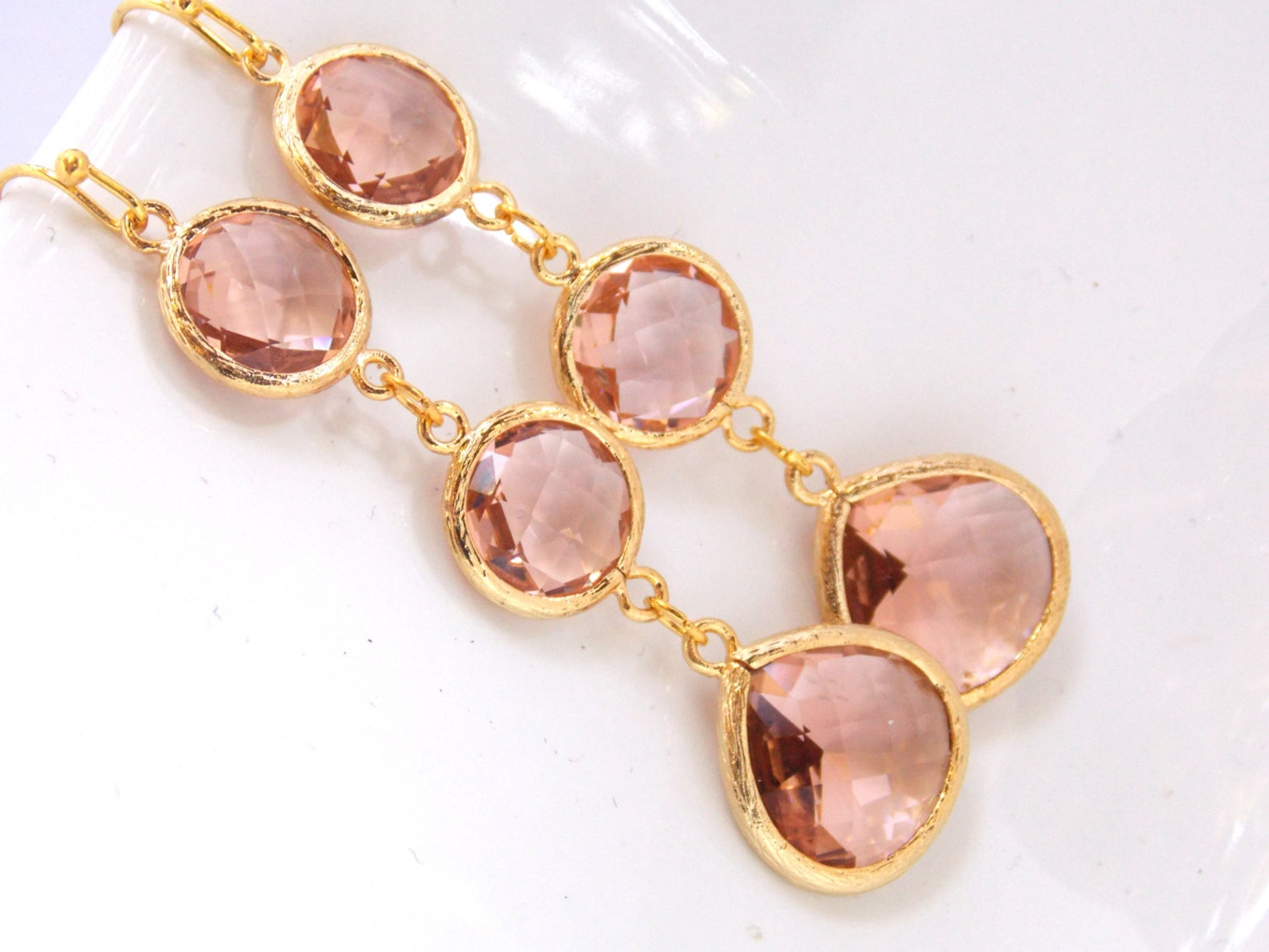 Gold Peach Earrings, Peach Jewelry, Champagne Earrings, Glass ...