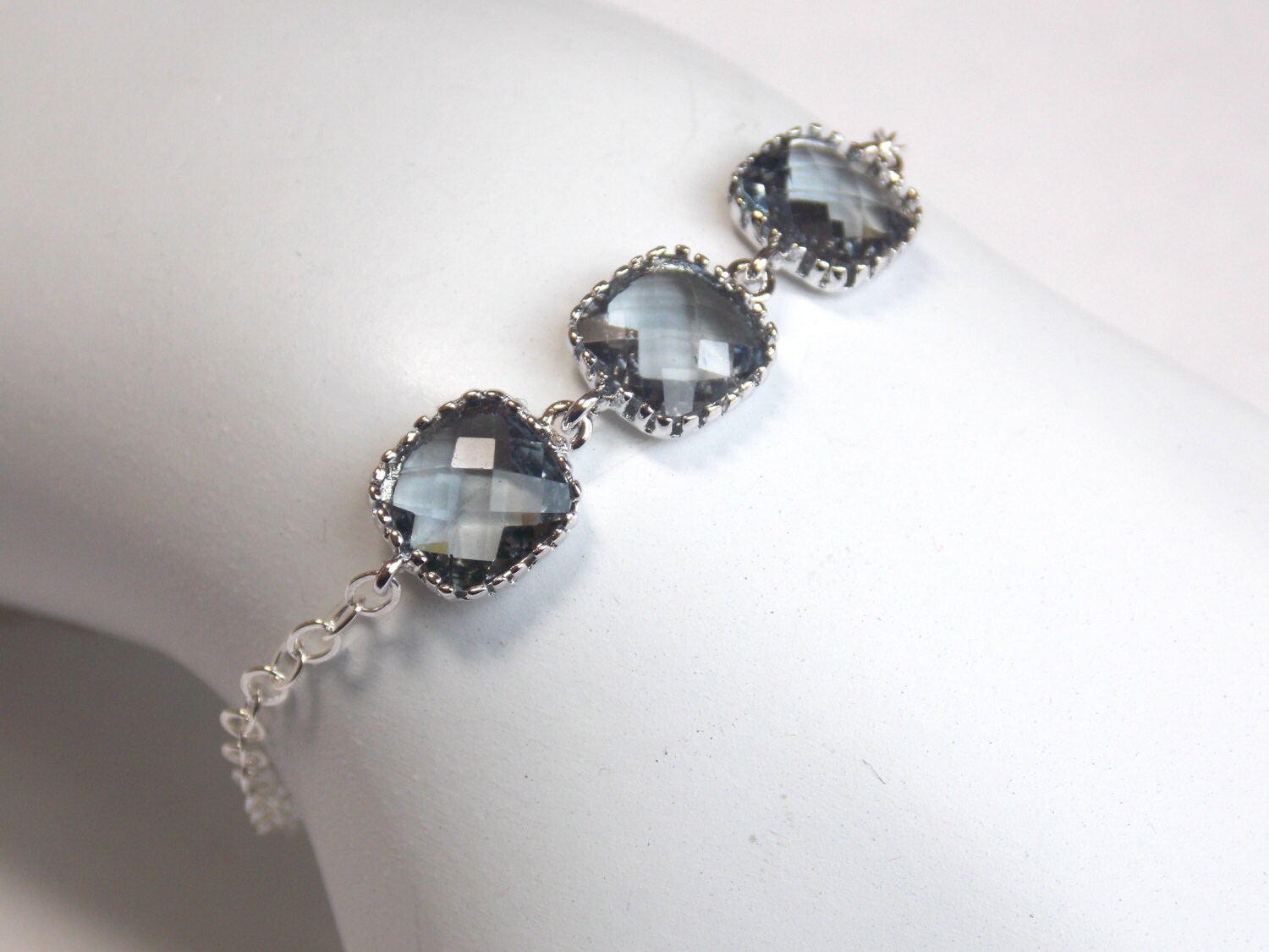 Gray Bracelet, Charcoal Bracelet, Glass, Grey, Sterling Silver Bracelet ...